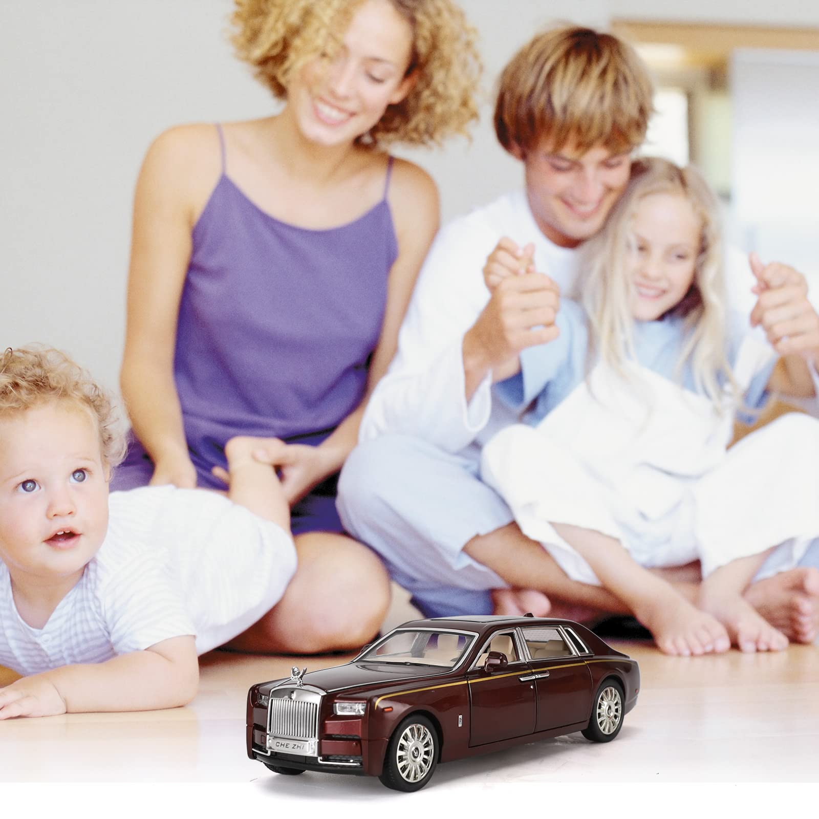 MYJJTYS Toy Car Rolls-Royce Phantom 1/24 Metal Die Casting Model Car for 3 4 5 6 7 Year Old boy Toy with Sound and Light,Classic Car Door Design, Car Logo Can be Folded(red)