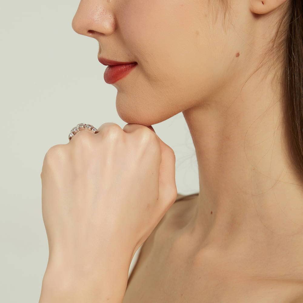 BERRICLE Sterling Silver 5-Stone Cubic Zirconia CZ Fashion Anniversary Ring for Women, Rhodium Plated Size 9
