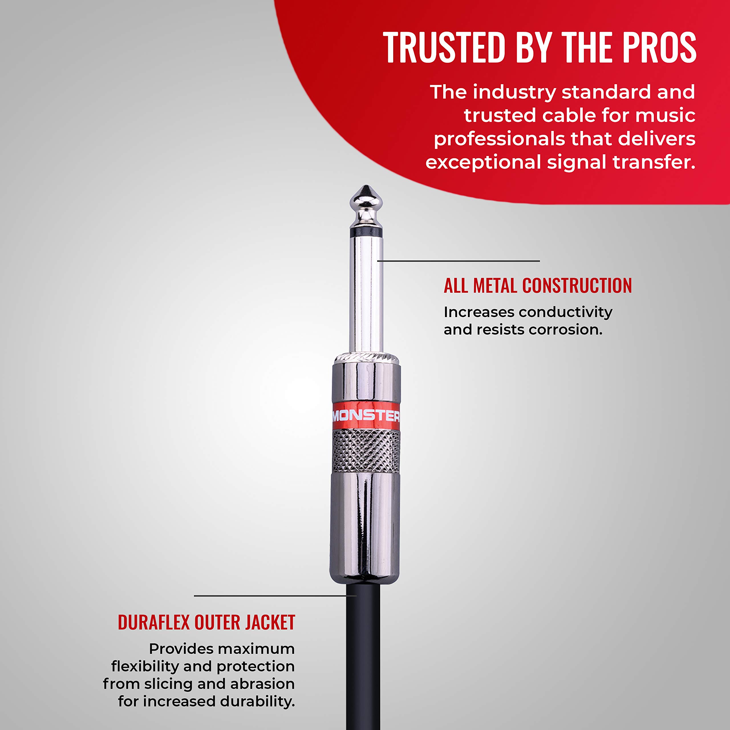 Monster Prolink Classic Speaker Cable - 25FT Straight to Straight Instrument Cable - Straight 1/4-Inch Plugs - Guitar Cord w/Superior Signal Transfer, Noise Reduction, Duraflex Outer Jacket