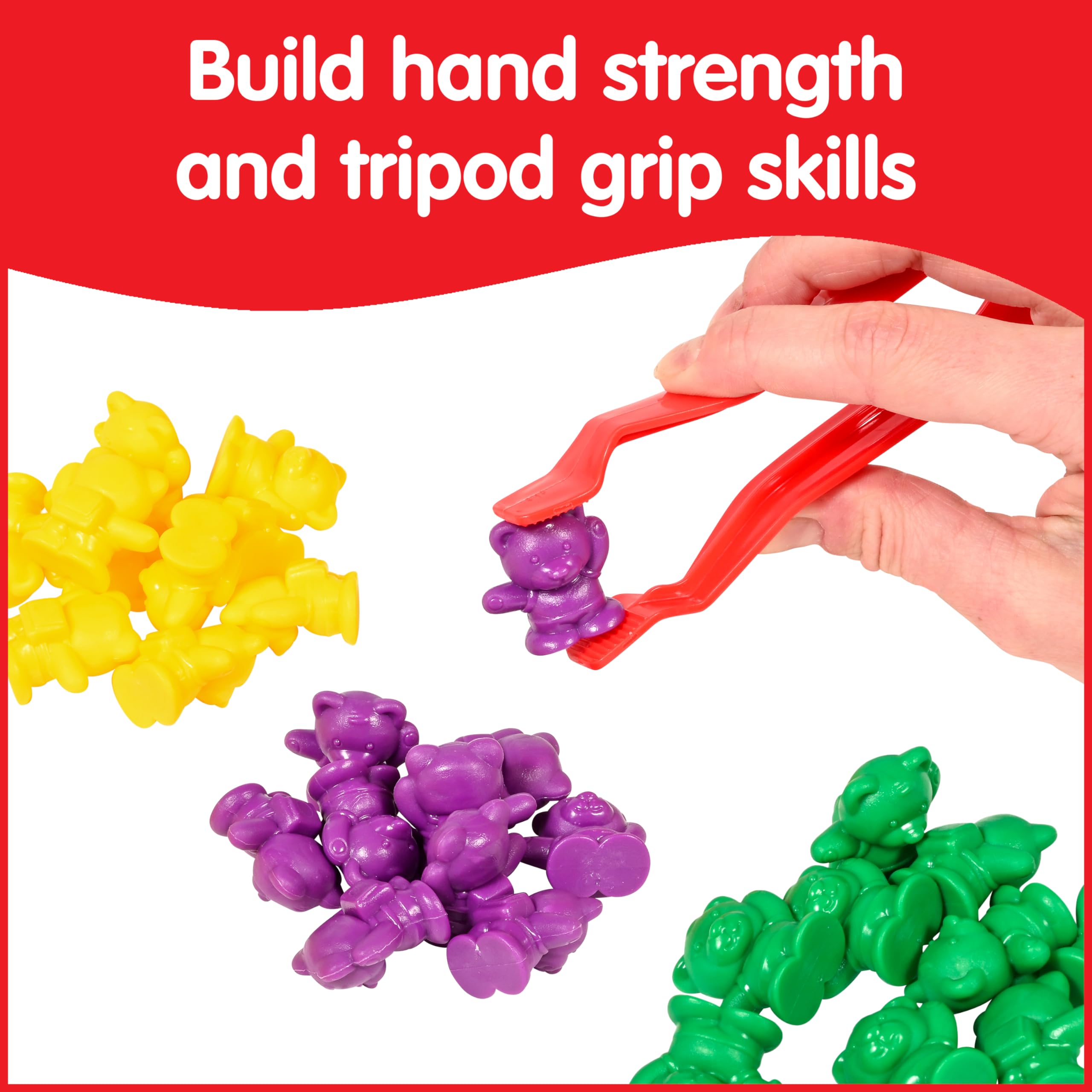 edxeducation Small Bear Counters - Mini Jar - Set of 60 - Early Math Manipulatives - Bear Counters, Tweezers and Actvity Guide - Home Learning