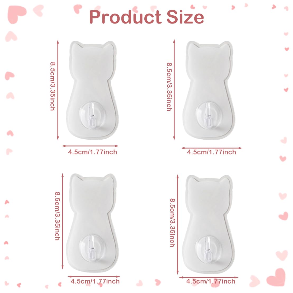 DeryArcle 4Pcs Cat Key Hook, Self Adhesive Hooks White Creative Cartoon Coat Hook Wall Mounted Hanger for Towel Scarf Bag Hat Gloves Robe Clothes (Type A)