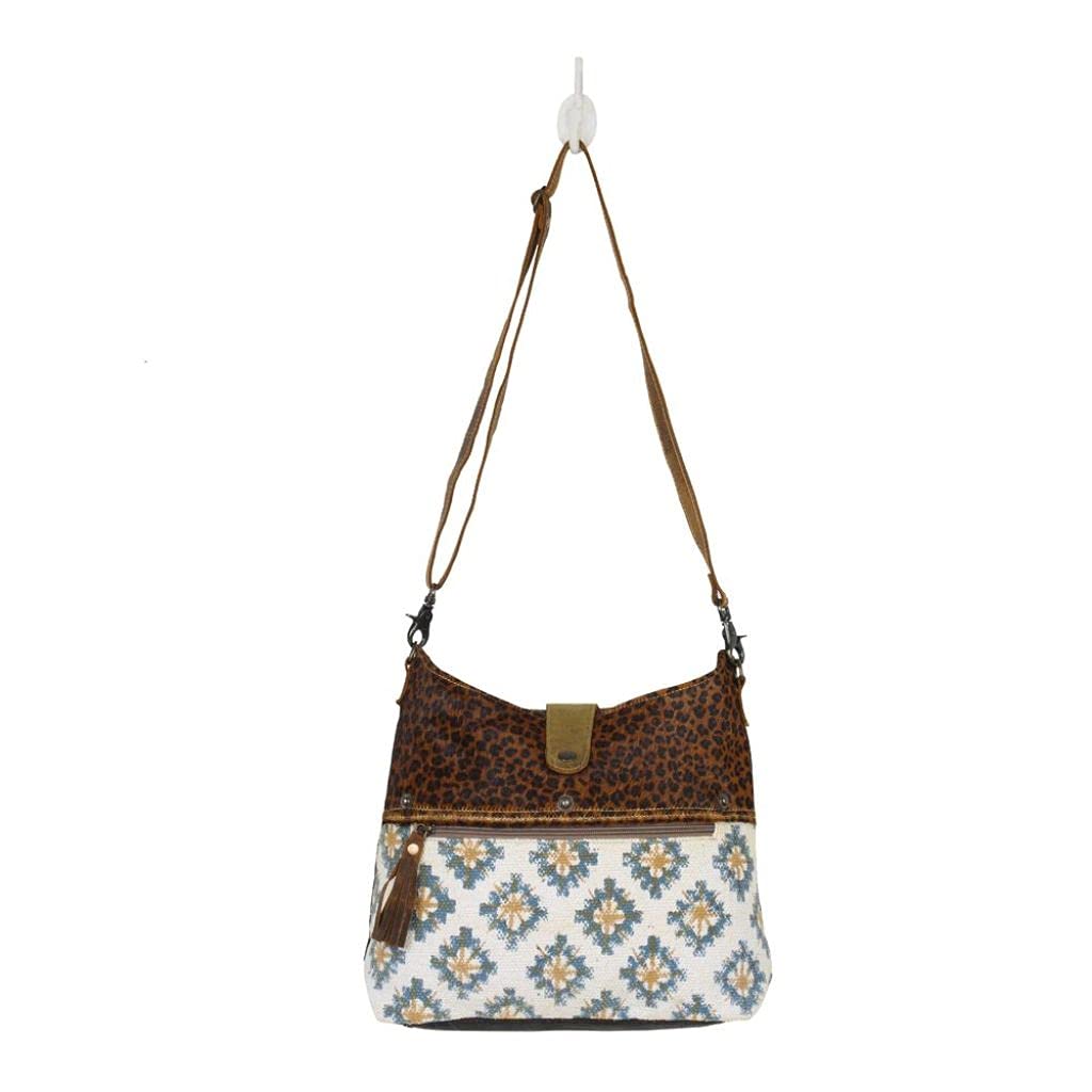 Myra Bag Bounce Back Shoulder Bag Upcycled Canvas, Rug, Leather & Cowhide S-2626