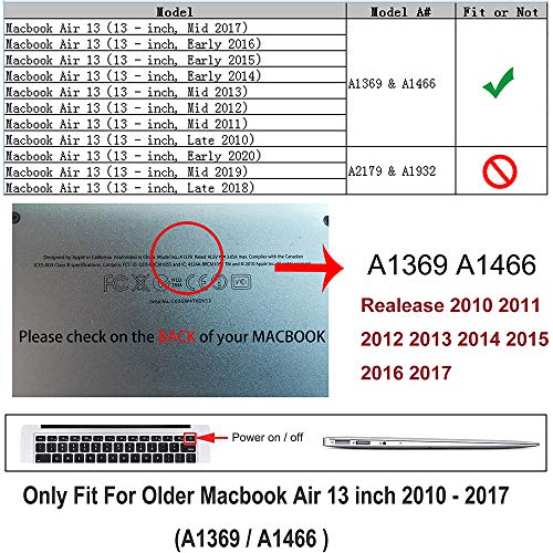 RUBAN Case for MacBook Air 13 Inch (Models: A1369 & A1466, Older Version 2010-2017 Release), Slim Snap On Hard Shell Protective Cover, White Marble