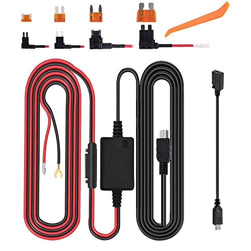 Dash Cam Hardwire Kit 12-24V to 5V / 3A, Micro USB & Mini USB Hard Wire Kit Fuse for Dashcam, Dash Camera Charger Power Cord, ( 13ft