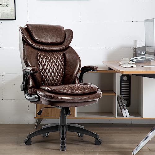 YI DANICA High Back Big & Tall 400lb Office Chair - Heavy Duty Base, Adjustable Tilt Angle Large Bonded Leather Ergonomic Executive Desk Computer Swivel Chair