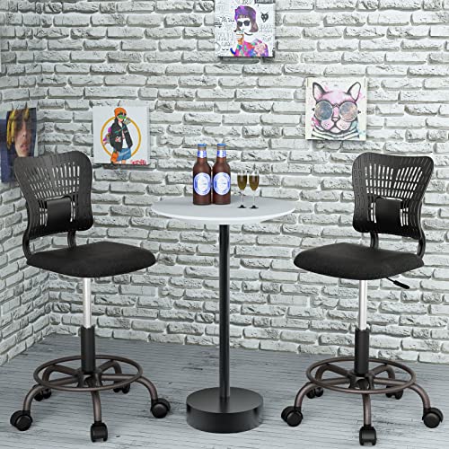 PALONE Bar Stools Adjustable Barstools Modern Design Counter Height Bar Stools with Backrest 360°Swivel Stools for Kitchen Counter with 5 Rollers Set of 2 Black