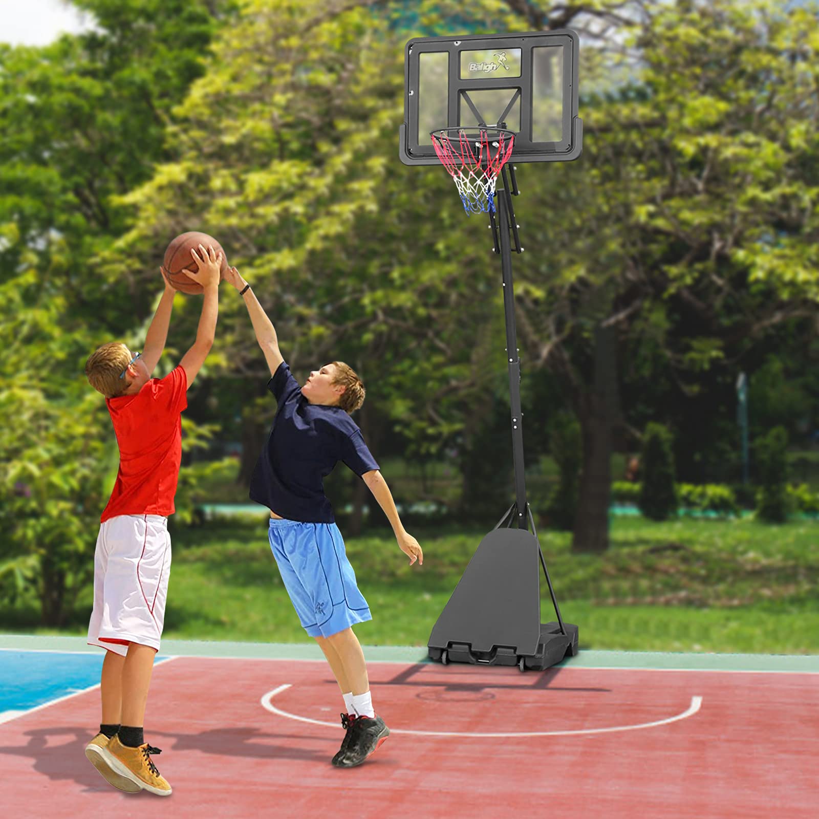 Basketball Hoop Outdoor,48" Backboard,7.5 to 10 ft High Adjustable,Protable Basketball Goal Black
