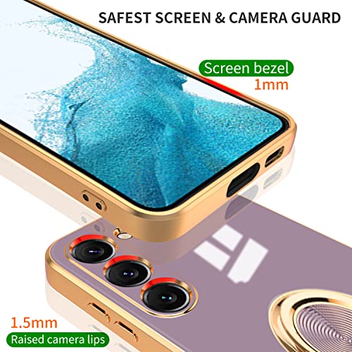 Dinick Compatible for Samsung Galaxy S23 Case with Ring Holder Kickstand [with Magnetic] Soft TPU Shockproof Electroplated Protective Phone Case for Galaxy S23 5G Purple
