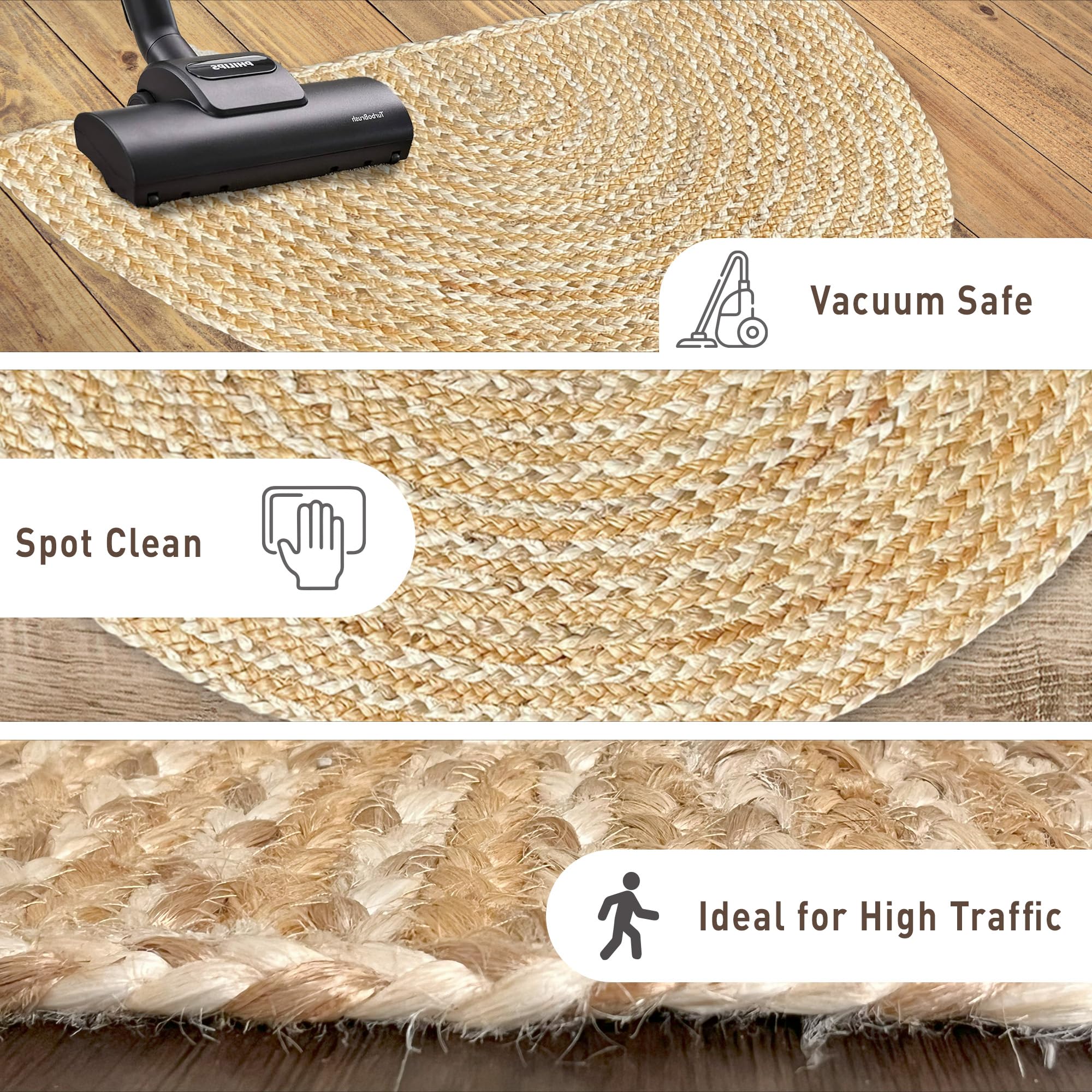 Chardin home Jute Braided Semi-Circular Seaside Rug, 18x30 inch Rustic Jute Throw Rug, Artisanal Bohemian Handcrafted Home Décor,Perfect as Doormat, Great for Kitchens, Study; Natural Jute - Ivory