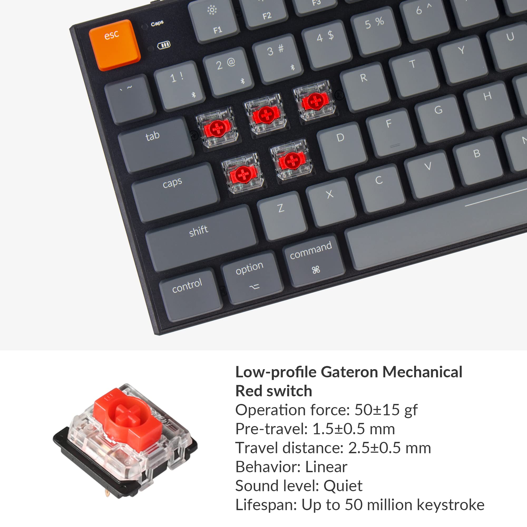 Keychron K1, Tenkeyless Layout 87 Keys Ultra-Slim Bluetooth Wireless/USB Wired Mechanical Keyboard with Low-Profile Gateron Red Switch White LED Backlight Compatible with Mac Windows-Version 5