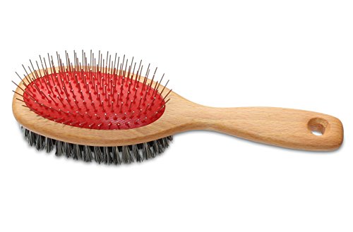Mars Professional 1" Pin and Bristle Mane and Tail Brush for Horses, Stainless Steel, Nylon Bristle, Wooden Handle, Made in Germany