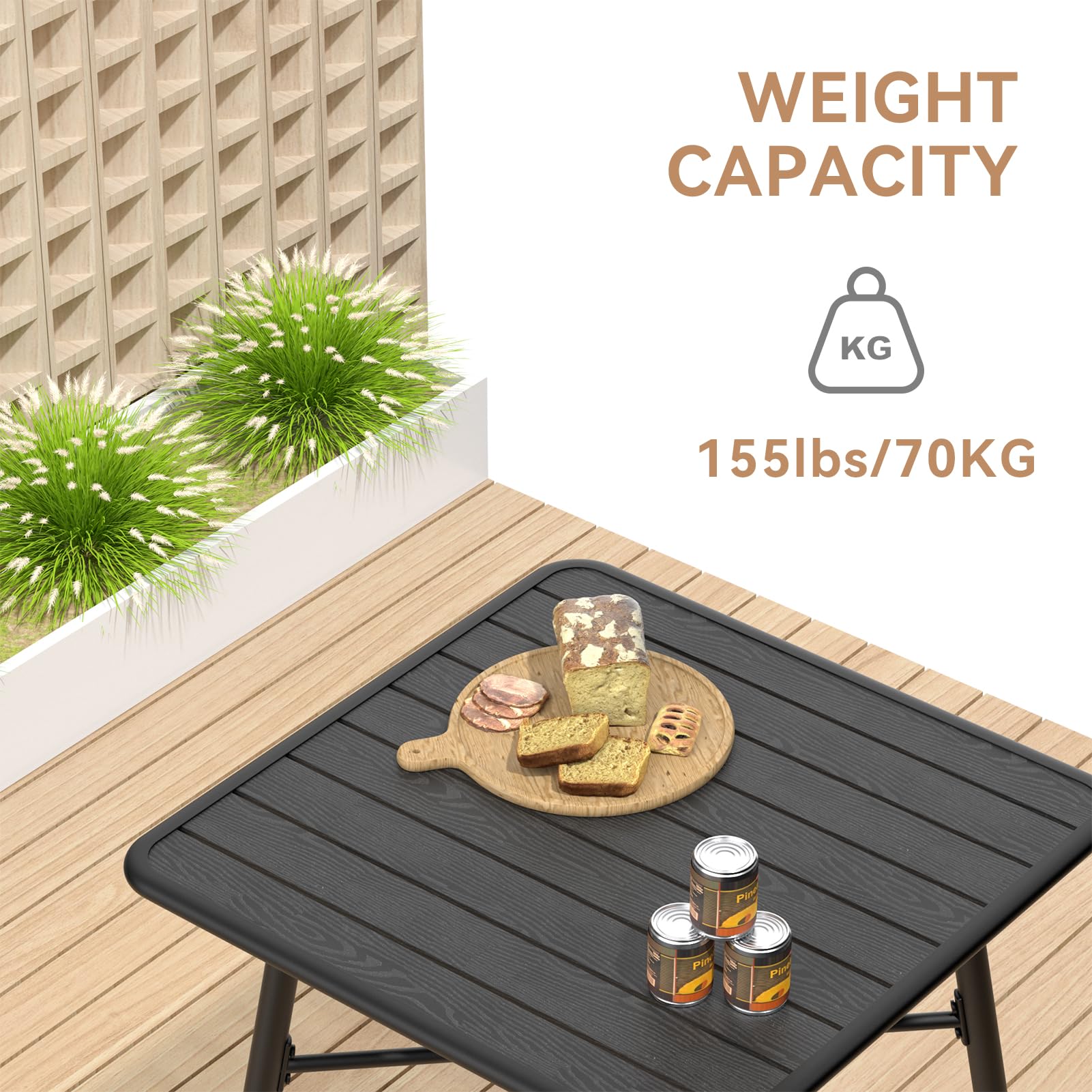 C-Hopetree 41" Counter Height Bar Table, Square Metal Pub Bistro Cocktail Table for Indoor Outdoor Use, Black