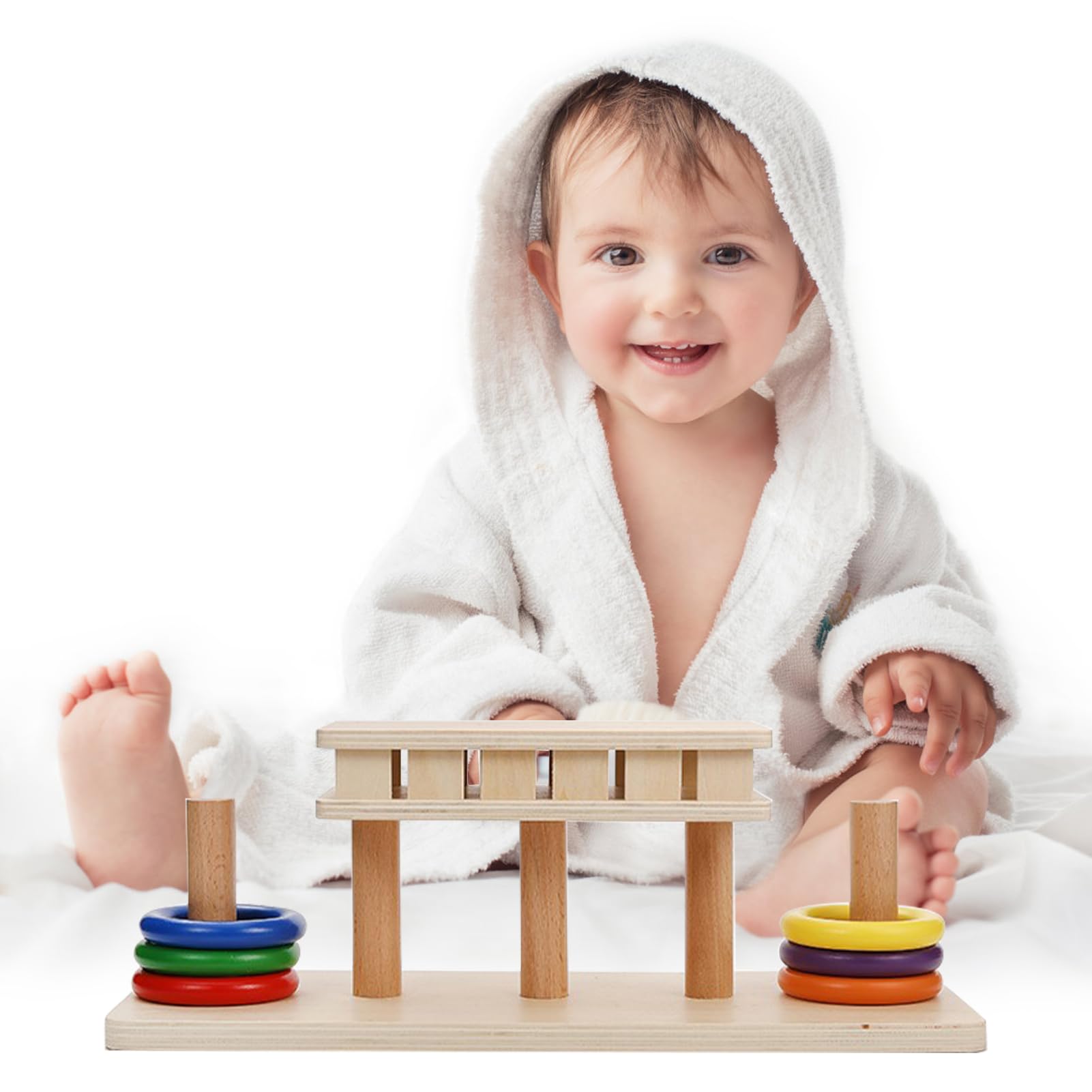 MEYOR Montessori Wooden Ring Slide Toys for Toddler Baby's Hand-Eye Coordination & Hands-on Skills