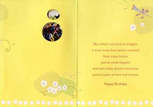 Designer Greetings Daisies and Star Burst on Bright Yellow Sequin Filled Die Cut Window Age 85 / 85th Birthday Card