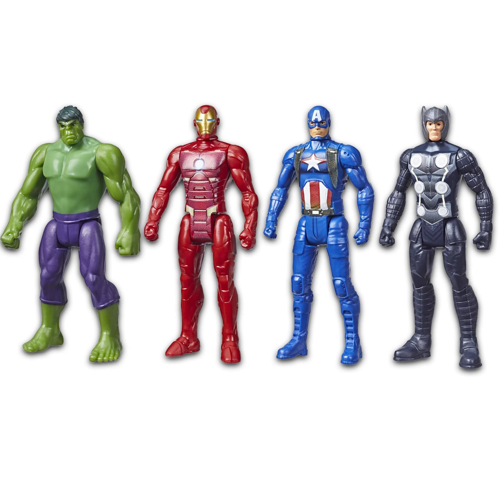 Avengers Action Figure Set - Bundle with 4 Avengers Figurines Featuring Iron Man, Captain America, Thor, and Hulk Plus Stickers| Marvel Action Figures