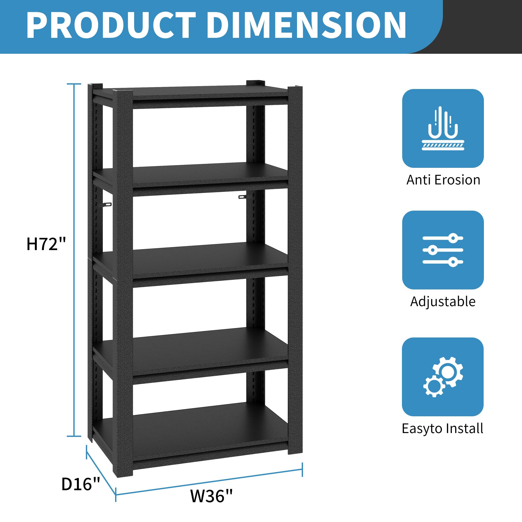 BIZOEIRON 32''H Garage Storage Shelves, Adjustable 3 Tier Metal Shelves (Black)