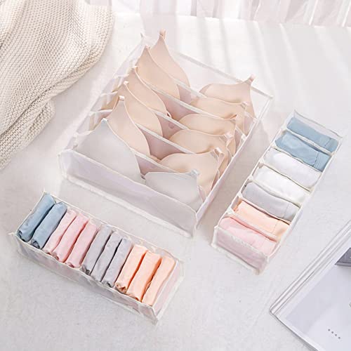 DONSU Underwear Storage Box Compartment,Drawer Organizer Dividers for Clothing,Foldable Underwear Storage Box with 6/7/11 Compartments for Bedroom Baby Clothes, Bra, Scarves, Belt, Tie