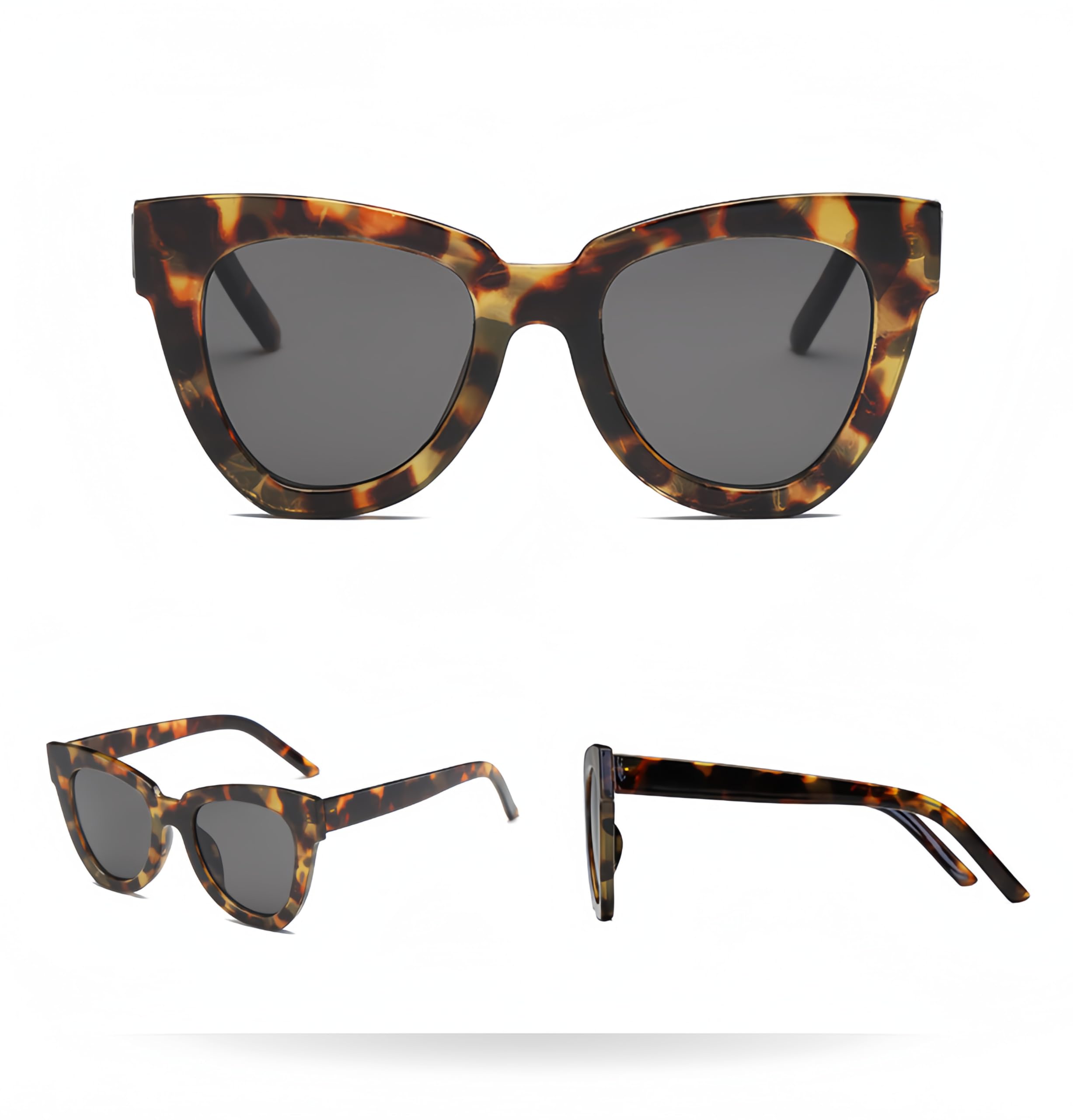 Ayaoch Women Lady Retro Cat Eye Sunglasses Designer Square Frame Eyeglass Shades UV Protection (Tortoiseshell+Grey)