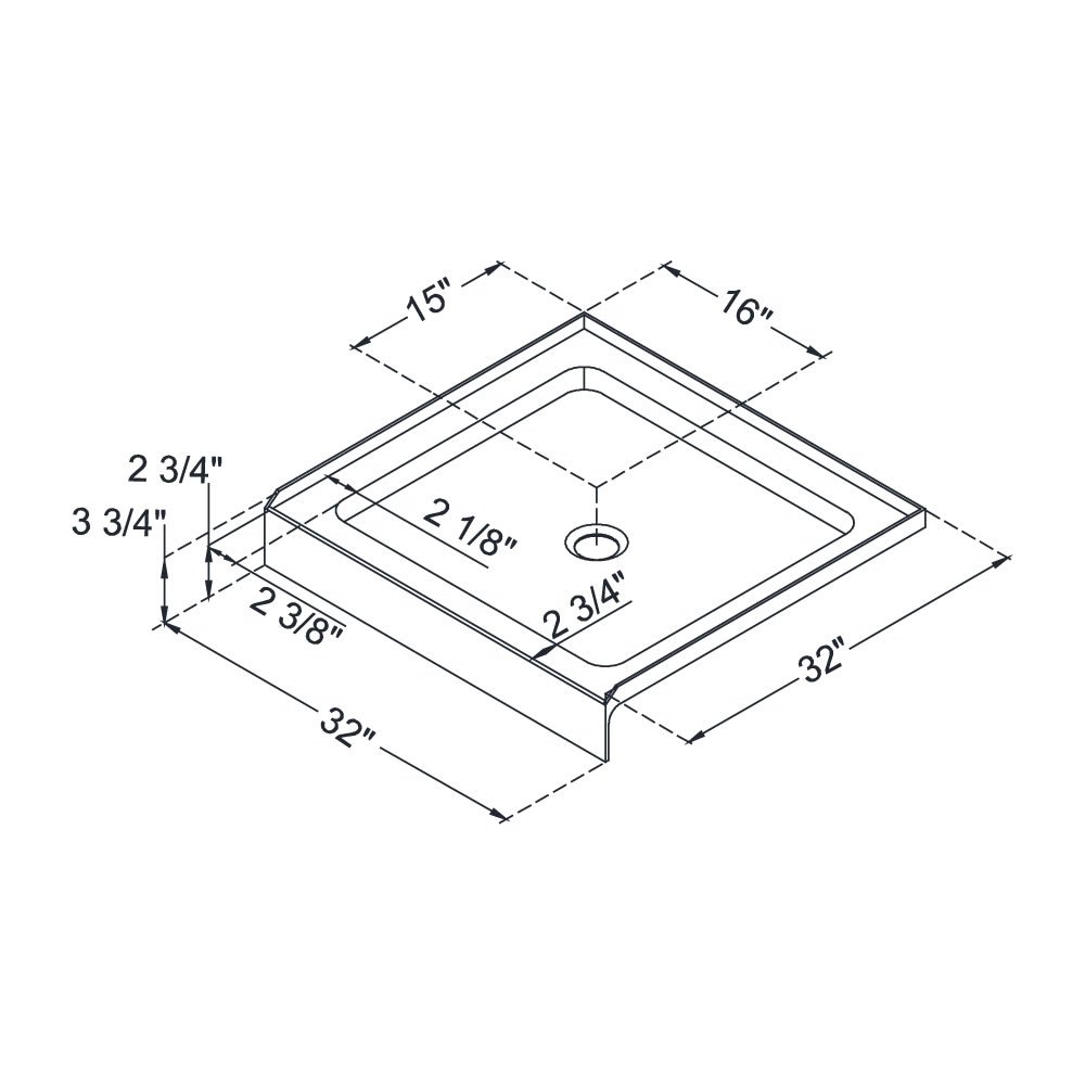 DreamLine SlimLine 32 in. D x 32 in. W x 2 3/4 in. H Center Drain Single Threshold Shower Base in White, DLT-1132320