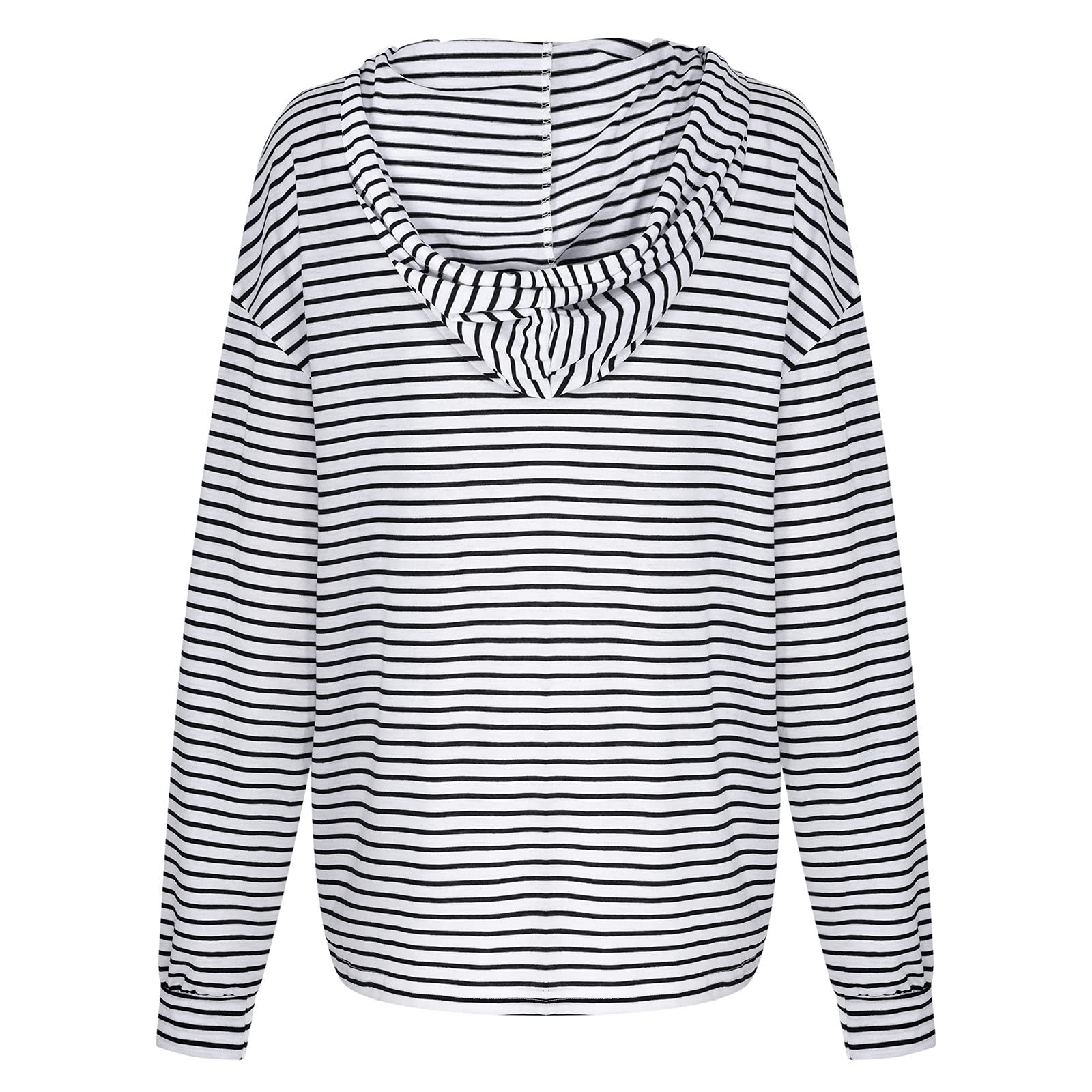 KHIIen Women's Casual Stripe Print Hoodies Tops Long Sleeve Drawstring Pullover Sweatshirts with Pocket