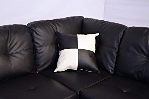 FlashBuy Sofa Sectional Sofa, L-Shape Faux Leather Sectional Sofa Couch Set with Chaise, Ottoman, 2 Toss Pillow Using for Living Room Furniture.(Black)
