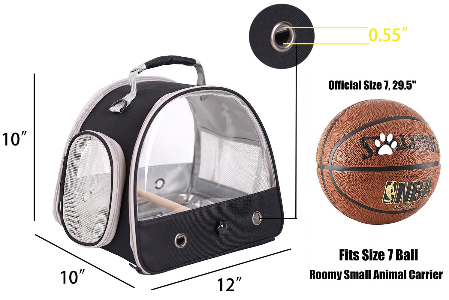 Bird Travel Carrier, Portable Small Bird Parrot Parakeet Carrier with Standing Perch and Stainless Steel Tray, Side Access Window Collapsible