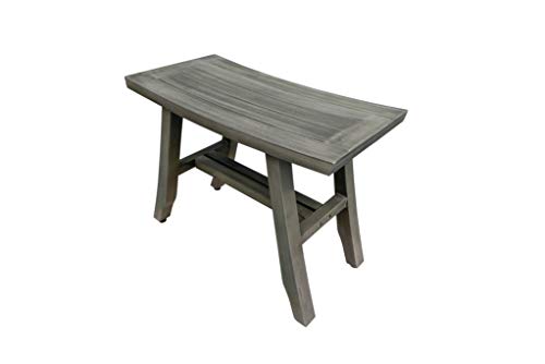 CoastalVogue Teak Wood Satori Shower Bench Teak Shower Stool with Curved Seat 24" Long Wooden Seat Shower Bench in Antique Gray Finish