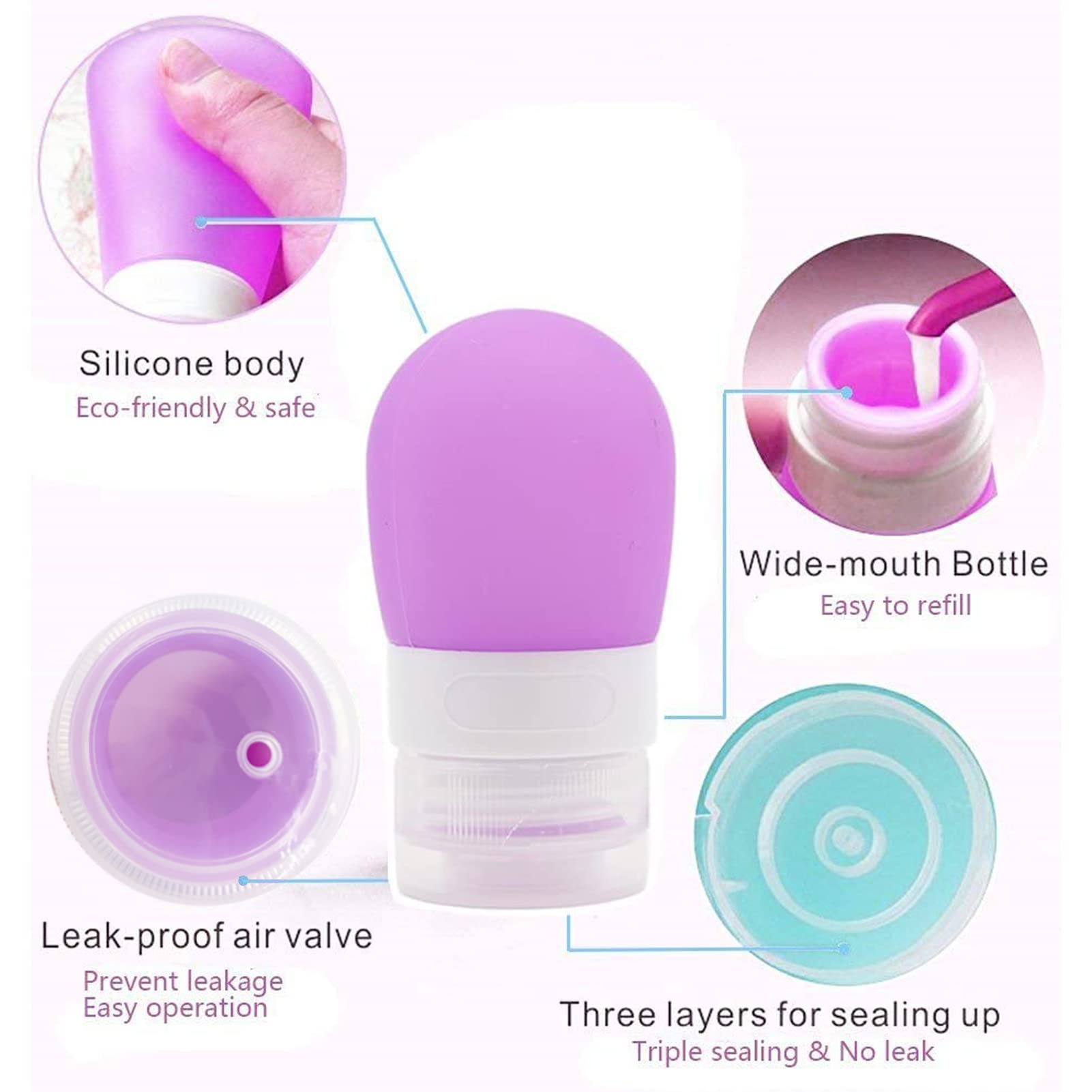 Mziart Portable Soft Silicone Travel Bottles Travel Containers(1.3OZ, Pack of 3)
