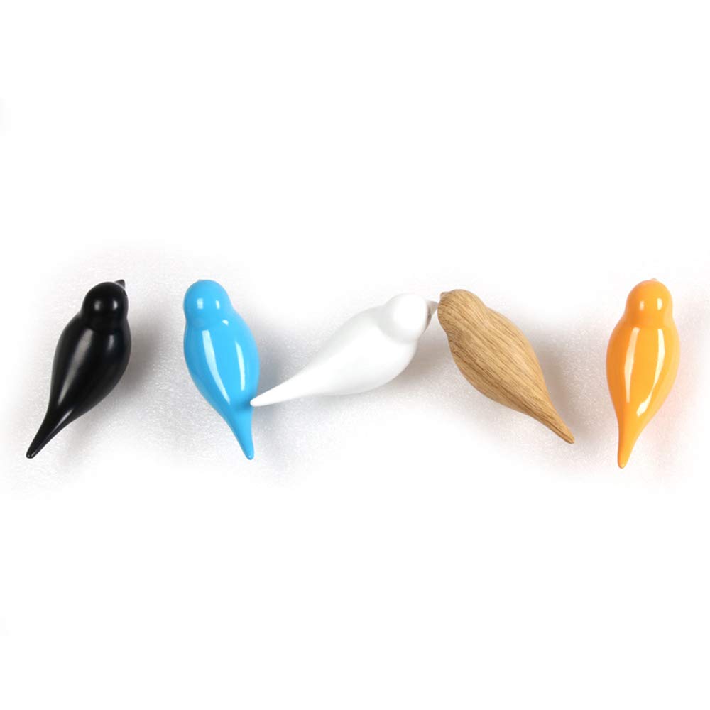 DesignSter Resin Bird Coat Hooks - Premium Creative Wall Mounted Birds Decorative Art Decor Hat Towel Bag Hanger Gift for Home,Living Room, Bedroom, Shop, Set of 5
