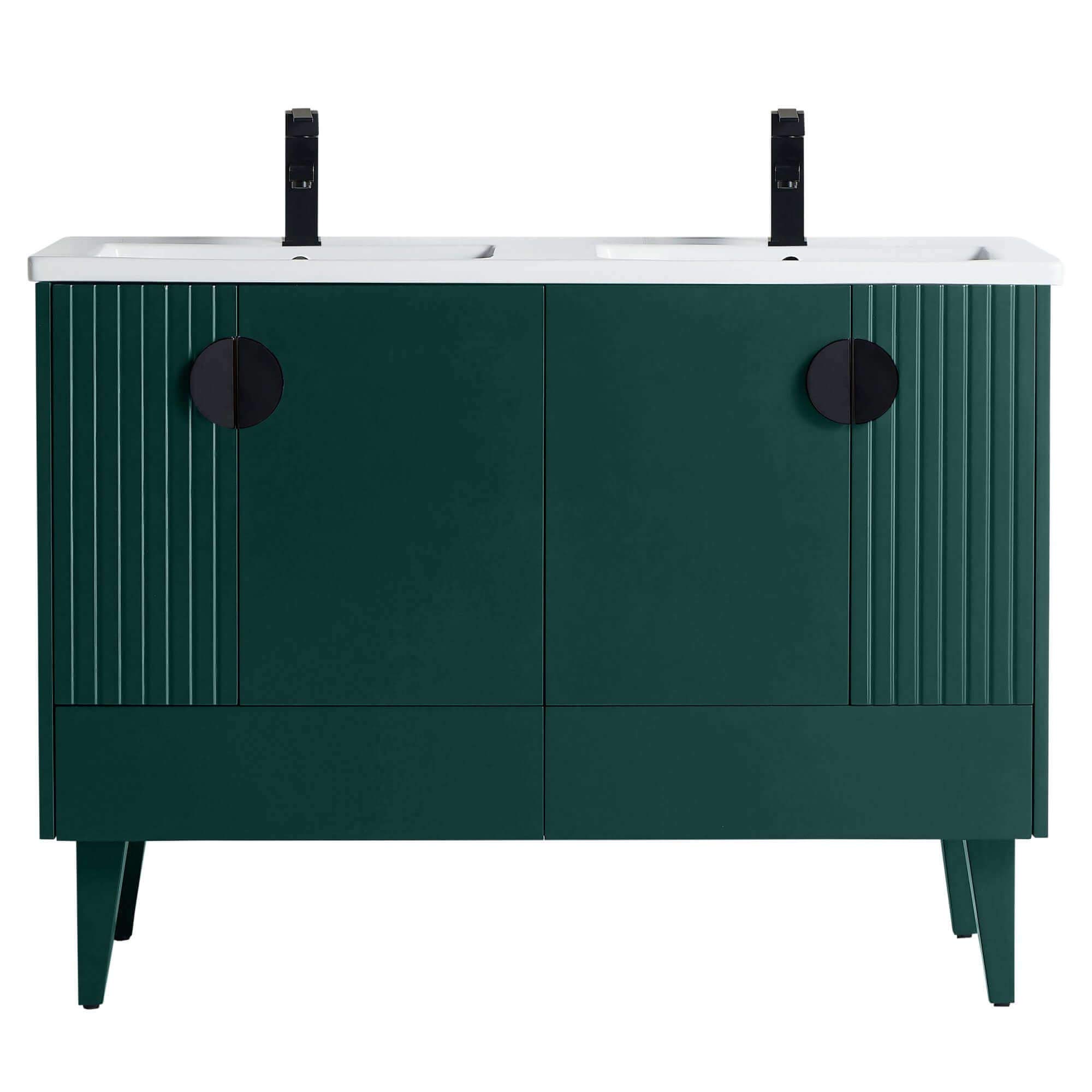 Fine Fixtures Venezian Collection - 48" Double Green Bathroom Vanity, Black Handles.