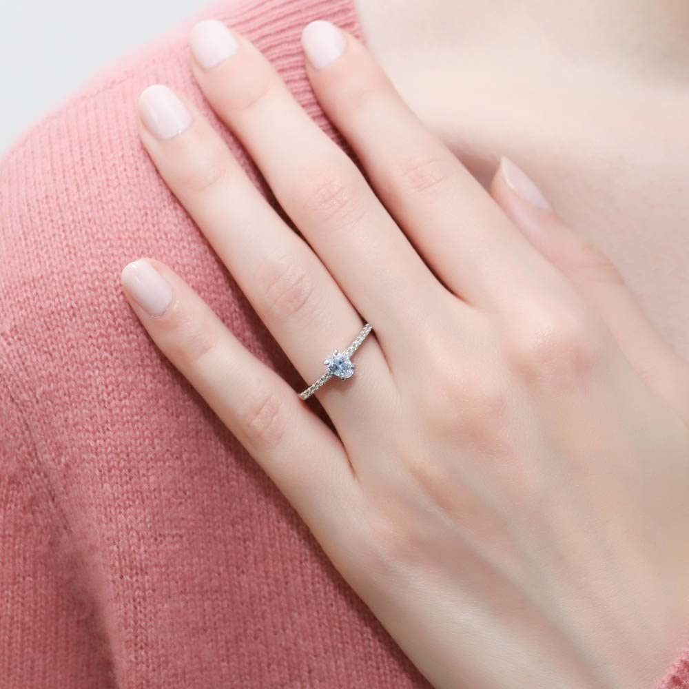 BERRICLE Sterling Silver Solitaire Wedding Engagement Rings 0.4 Carat Oval Cut Cubic Zirconia CZ Promise Ring for Women, Rhodium Plated Size 6