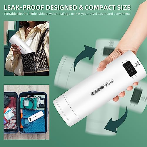 Travel Electric Kettle Portable Small Mini Tea Coffee Kettle Water Boiler, Water Heater with 4 Temperature Control,304 Stainless Steel with Auto Shut-Off & Boil Dry Protection, BPA-Free (White)