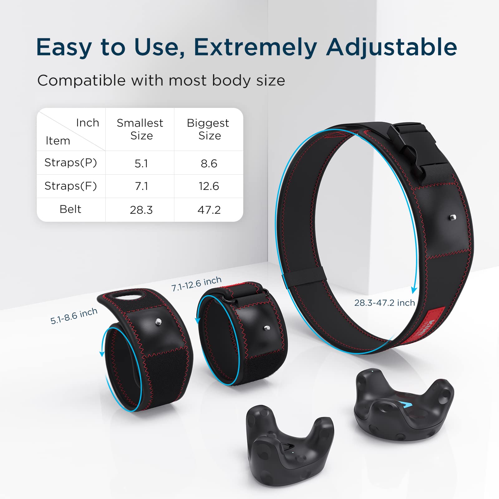 KIWI design Tracker Straps and Belt for Full Body Tracking VR, Compatible with Quest 2 and SteamVR, Upgraded Palm/Foot Trackerstrap Accessory Fit HTC Vive Tracker (Trackers NOT Included)