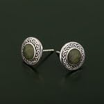 Biddy Murphy, Irish Connemara Marble Round Stud Earrings Sterling Silver for Women, Traditional Woven Celtic Knot, Made in Ireland by Artisan Jewelers