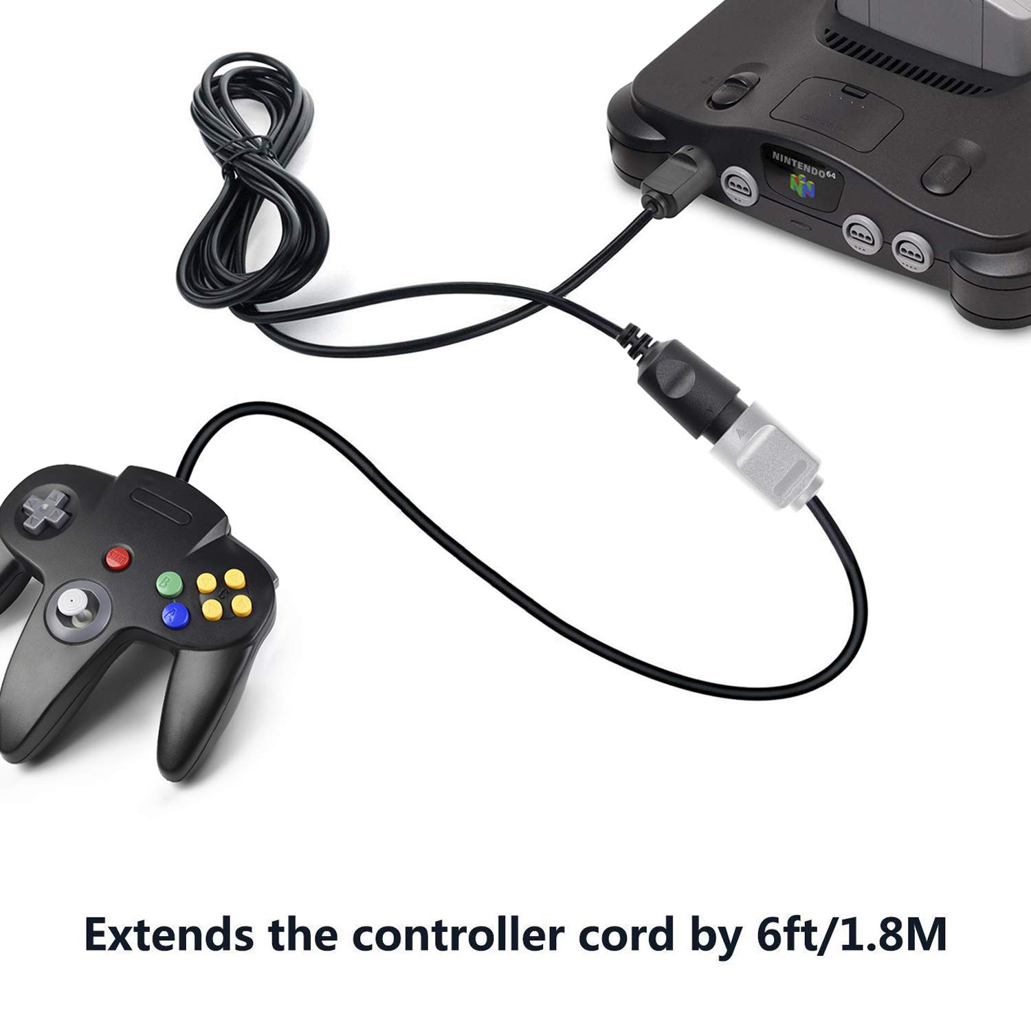 miadore 2 Pack Classic N64 Controllers (Jungle Green/Blue) Bundle with 2 Pack 6FT N64 Controller Extension Cable