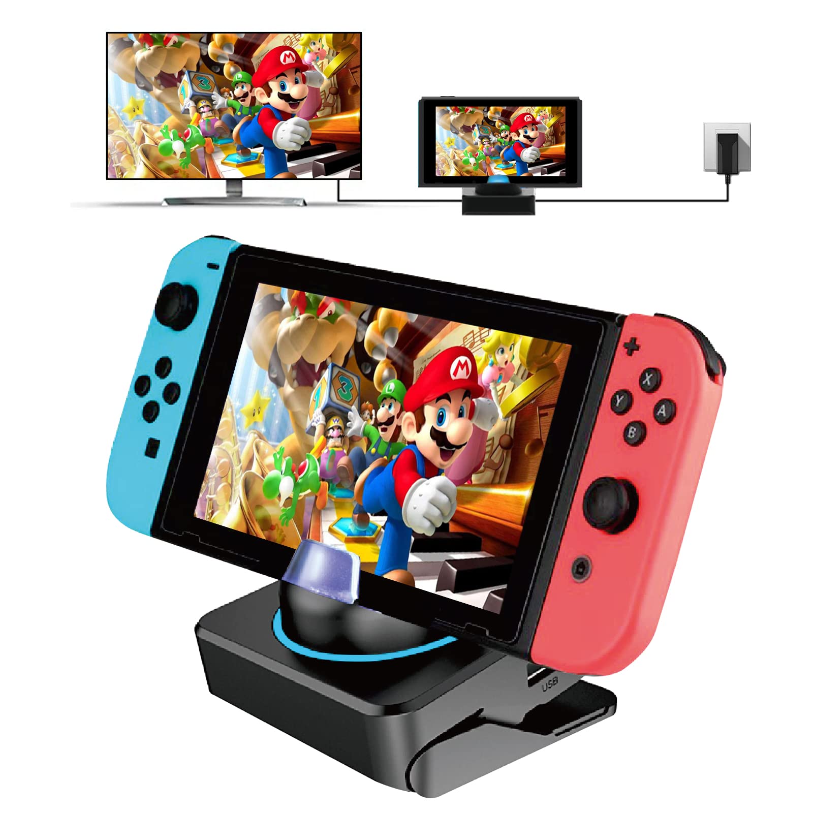 Kkf Switch Dock, 4K HDMI Nintendo Switch Docking Station for TV/Switch OLED,Portable Nintendo Switch TV Adapter Charging Dock with USB 3.0 2.0- Requires More Than 35W Charging No Cables (Black -1)