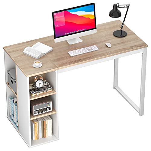 Coavas Computer Desk with Storage, Home Office Desk with Adjustable Shelves, Simple Style Writing Study Desk with Metal Frame, Modern Design PC Laptop Desk, 47 inch, Oak