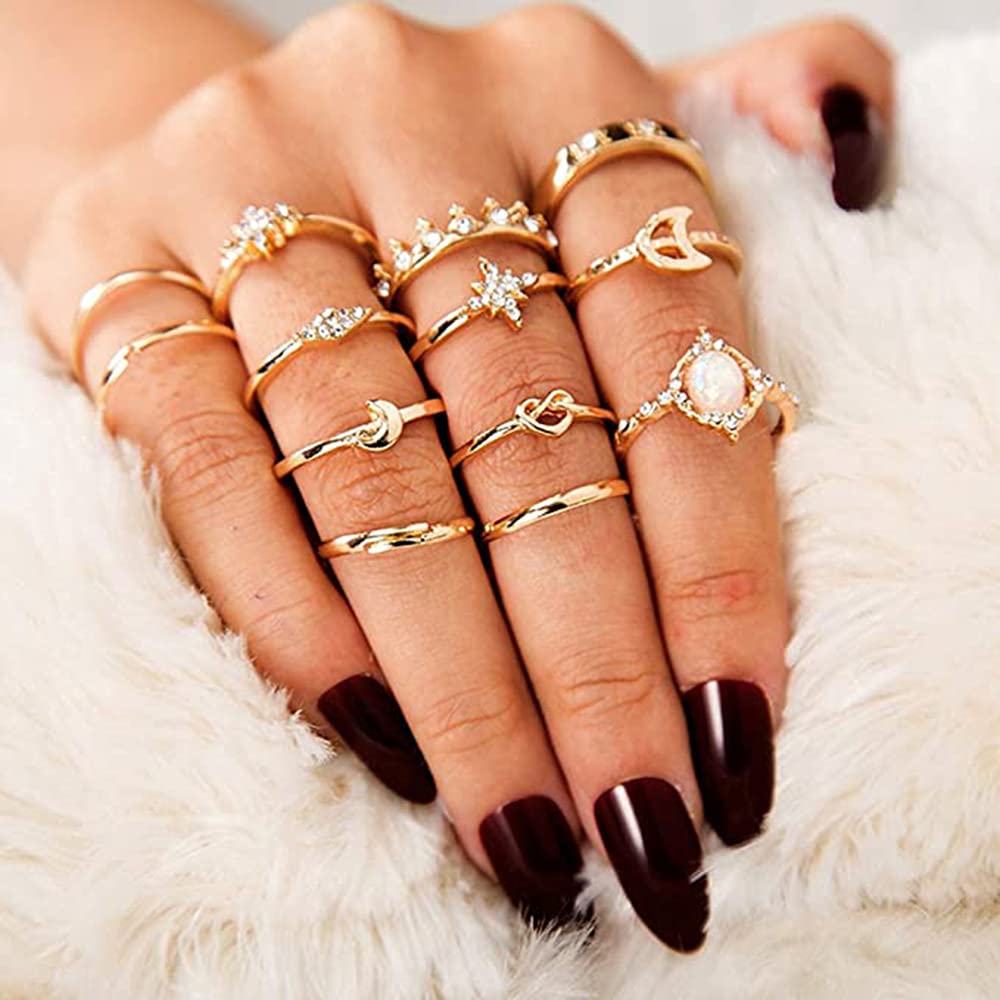 BERYUAN Women Rings Set Knuckle Rings Gold Stacking Rings for Teen Girls Rings Size 4 5 6 7 8(13pcs)