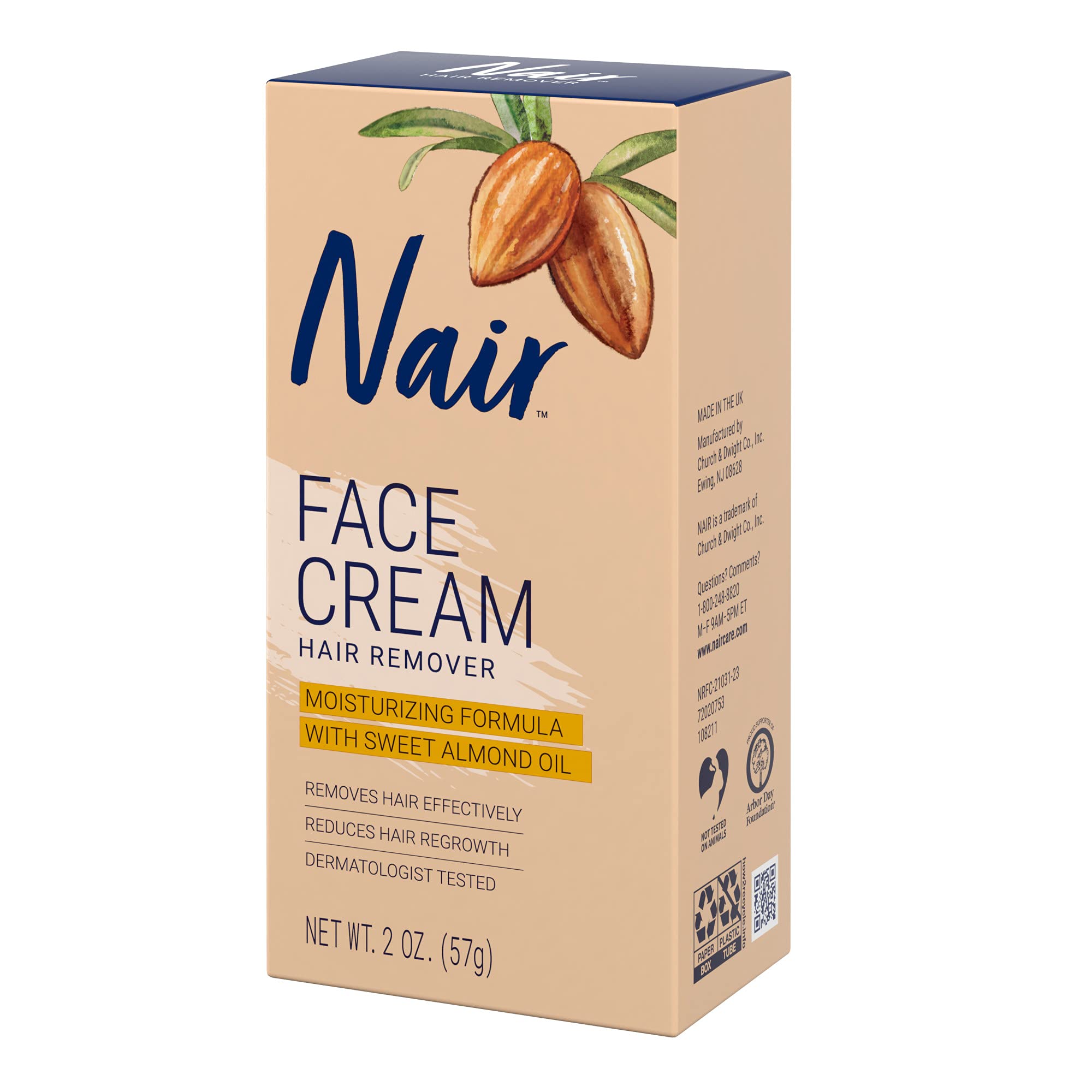 Nair Hair Remover Moisturizing Face Cream with Sweet Almond Oil 2 oz (Pack of 5)
