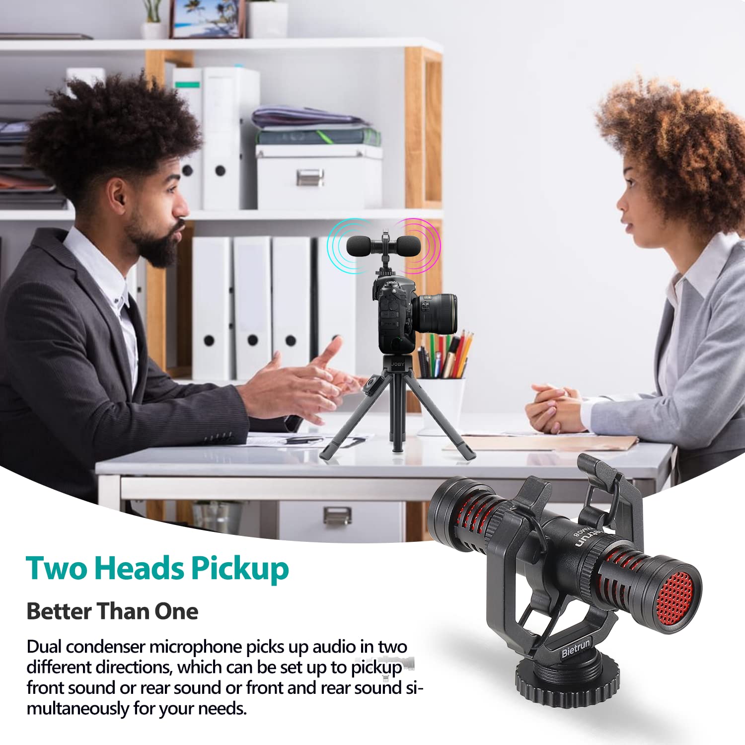 Bietrun Two-Sided Camera Microphone for Canon Sony Nikon DSLR Camera with Shock Mount, Deadcat Windscreen, Universal External Video Metal Shotgun Mic for Tiktok YouTube Vlogging, Interview, Recording