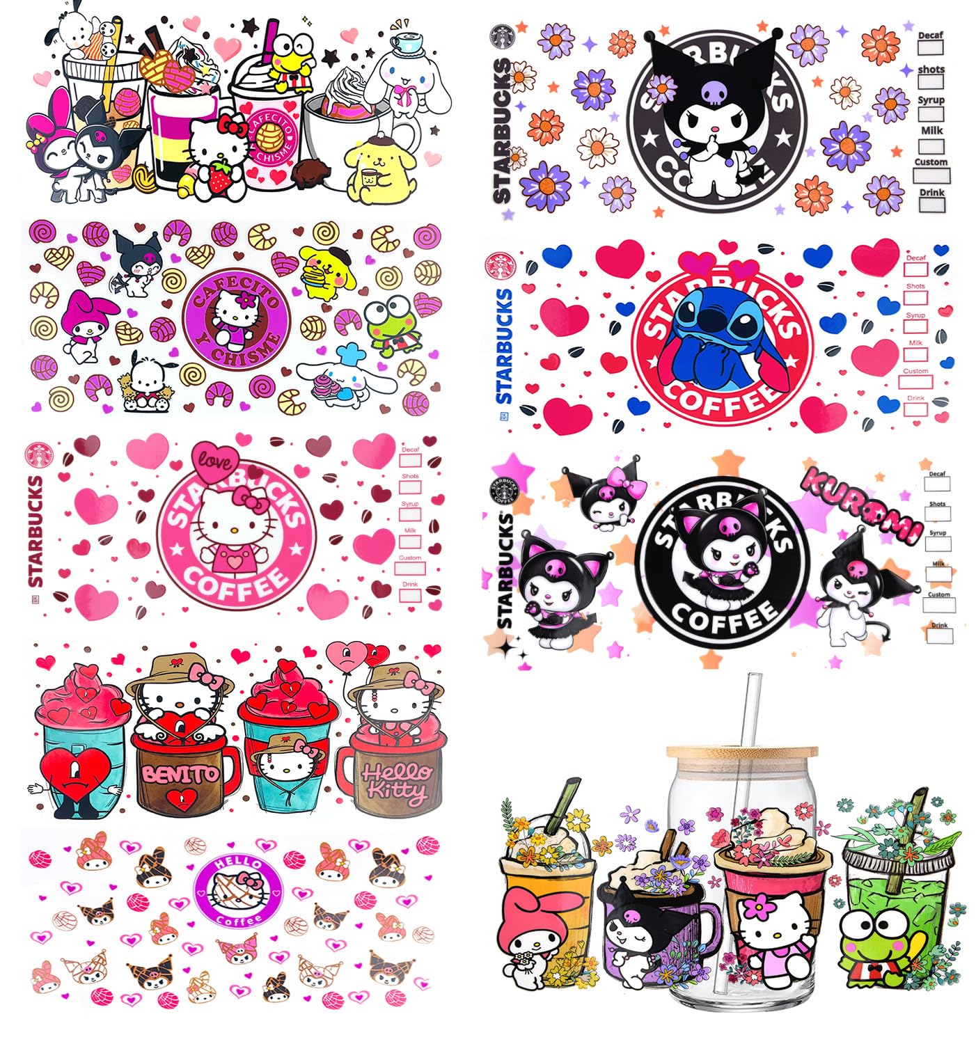UV DTF Cup Wrap Transfer Stickers for Glass, 9 Sheets Cup Rub on Transfers for Crafting Cup Decal Stickers for 16OZ Libbey Glass Cups Furniture Craft Wood DIY Crafts (Style 3)