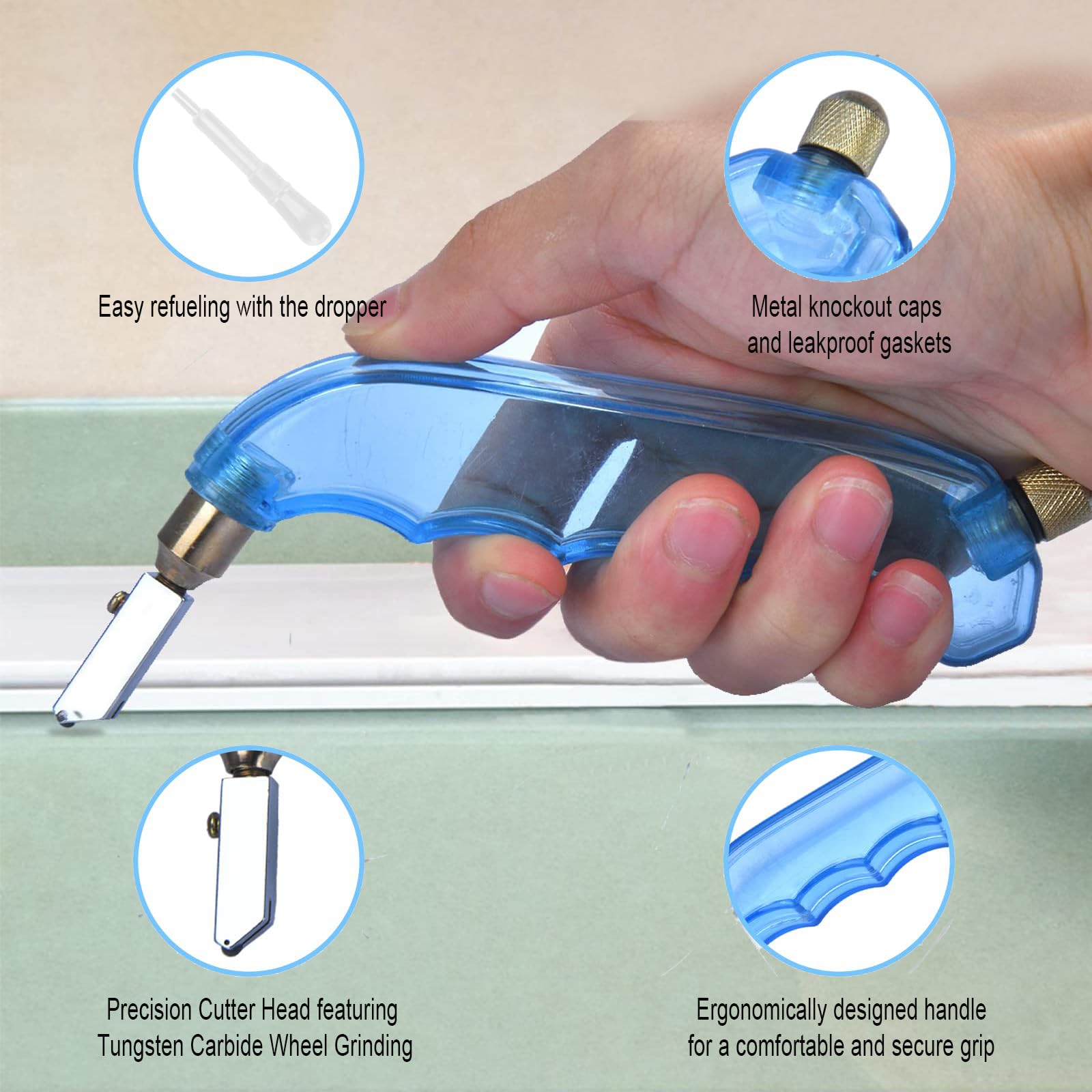 Comfylichi Pistol Grip Oil Feed Glass Cutter 2 Pack - Professional Glass Cutting Tool with Tungsten Cutter Heads and Oil Dripper, for 1-6mm Thick Stained Glass and Mirrors