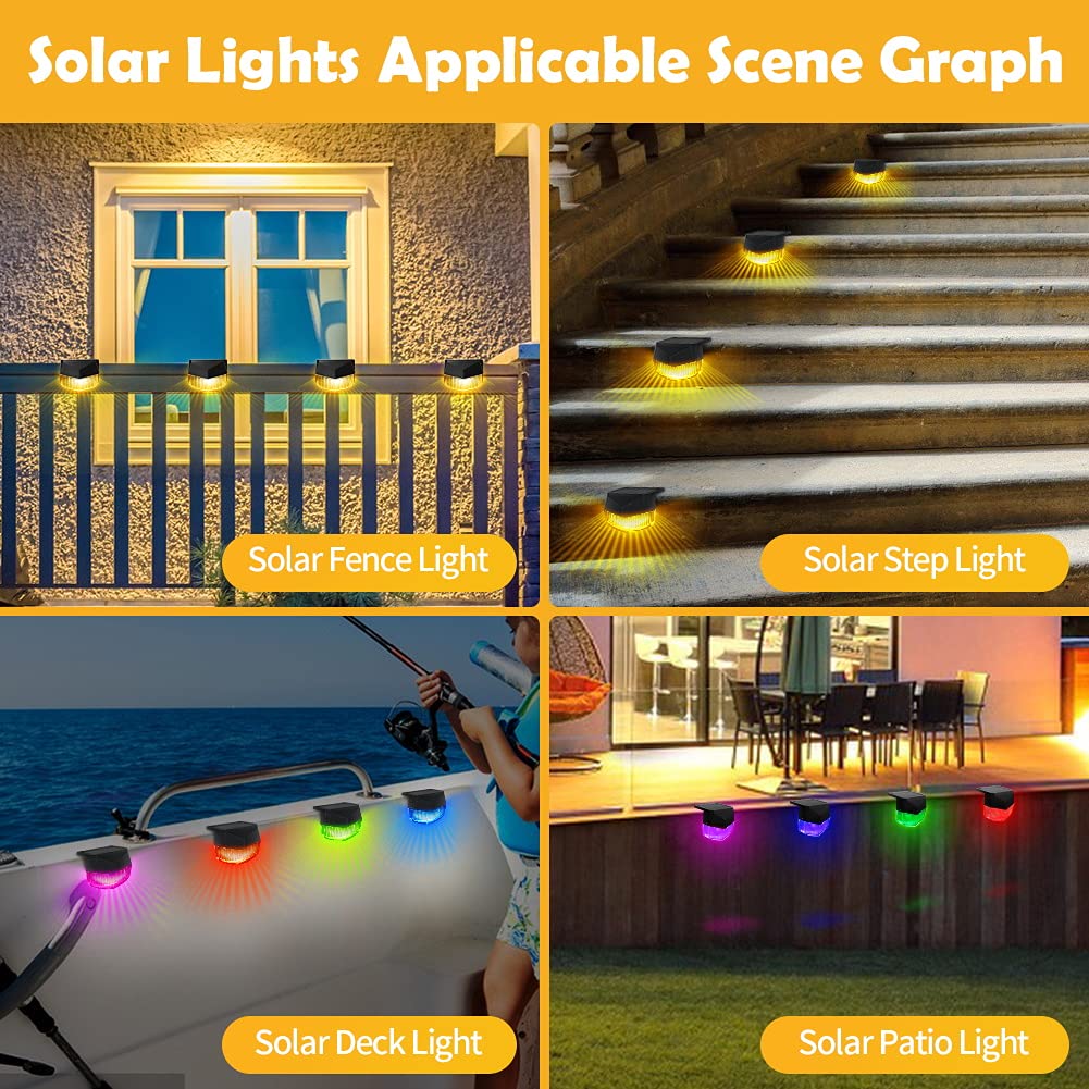Kihoplly Solar Step Lights Outdoor, 4 Pack Solar Deck Lights Waterproof LED Solar Fence Lights for Garden Fence Patio Yard Stair Pathway Driveway Dock Porch Path