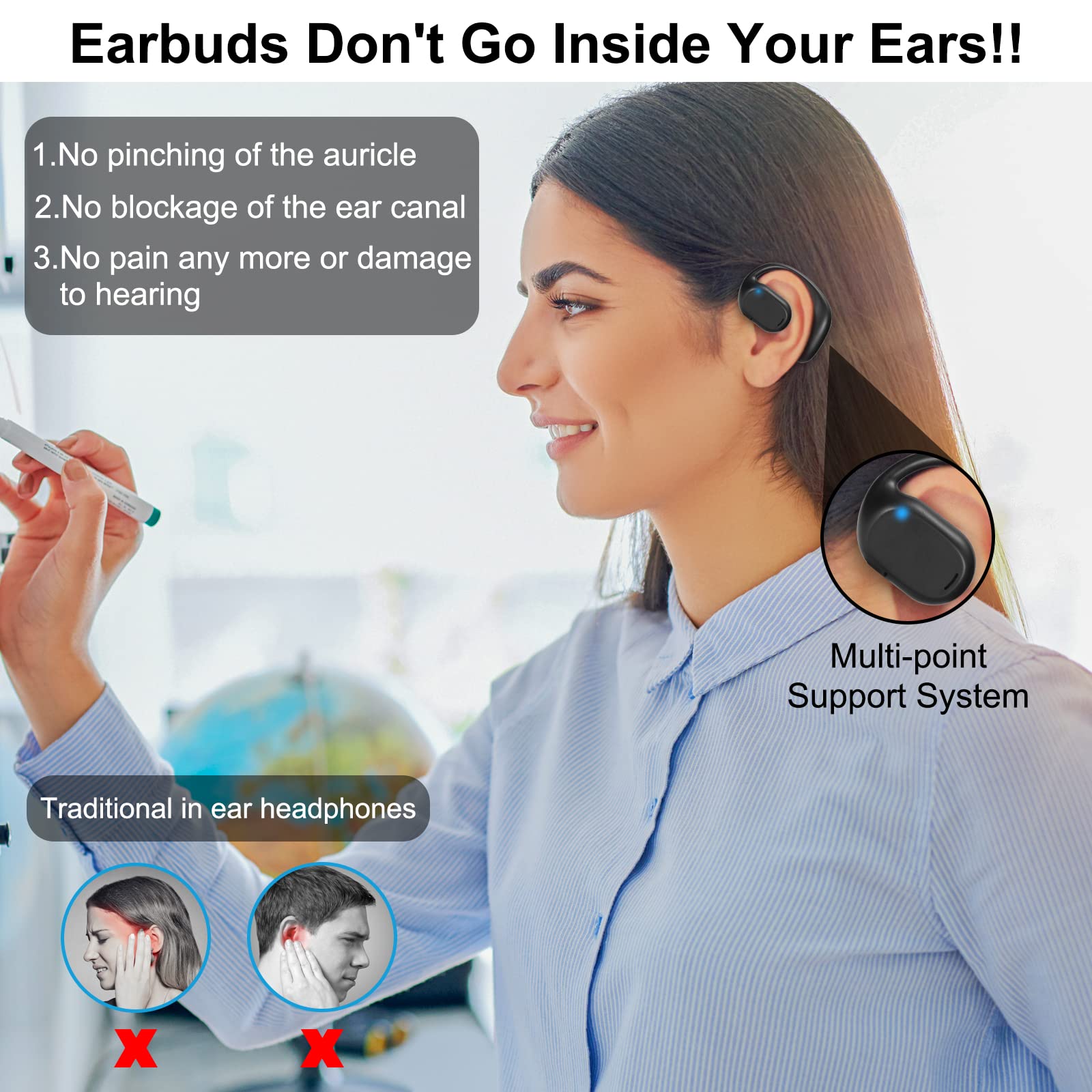 ASIILOVI Open Ear Headphones VG332 Air Conduction Headphones Bluetooth 5.3 Touch Control Wireless Earbuds (Gray)