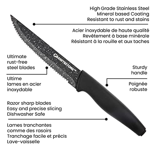 Granitestone Nutriblade 6-Piece Steak Knives with Comfortable Handles, Stainless Steel Serrated Blades โ Dishwasher-safe and Rust-proof Steak Knife For Home and Restaurant Use As Seen On TV