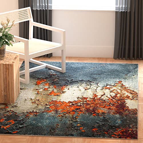 SAFAVIEH Glacier Collection Area Rug - 9' x 12', Blue & Multi, Modern Abstract Design, Non-Shedding & Easy Care, Ideal for High Traffic Areas in Living Room, Bedroom (GLA125B)