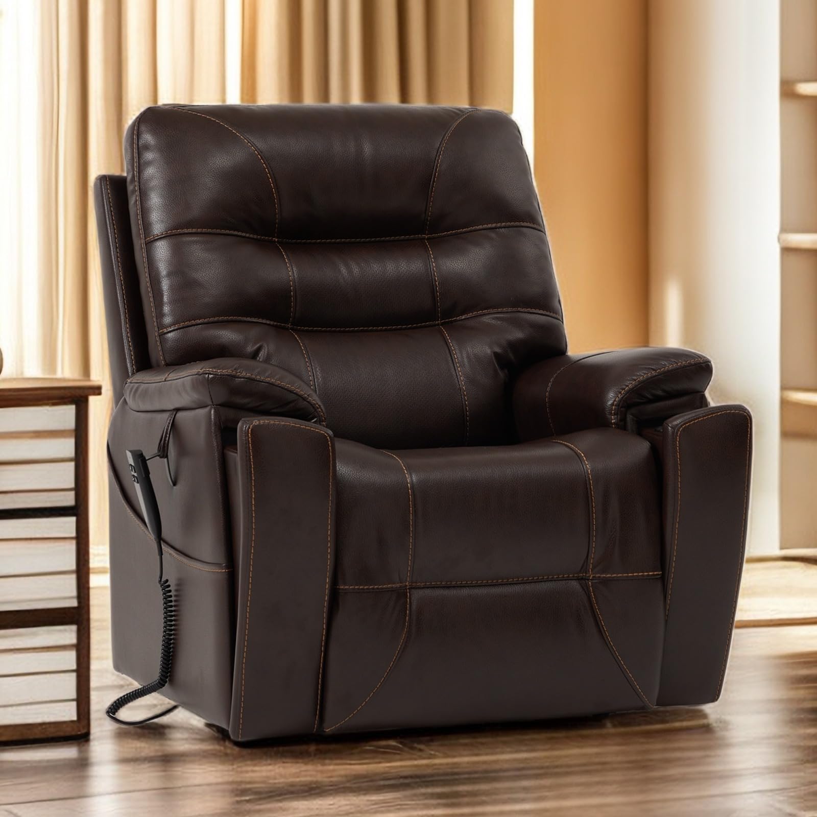 ASIMIL Large Power Lift Chairs Recliners for Elderly Dual OKIN Motor Infinite Position Ergonomics Sofa Lays Flat Chair,Hidden Cup Holder(Faux Leather,Brown