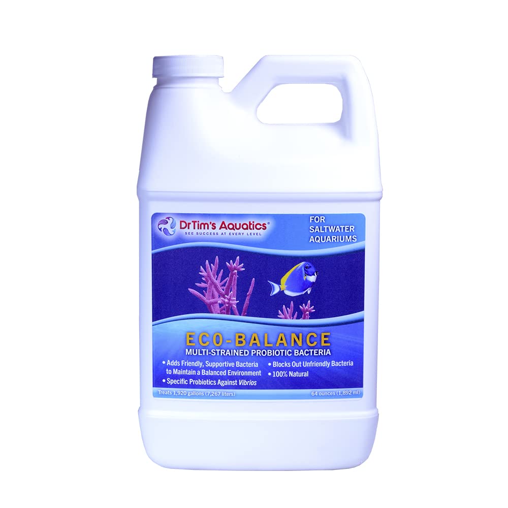 DrTimās Aquatics Eco-Balance for Saltwater Aquariums ā Multi-Strained, Supportive Probiotic Bacteria to Maintain a Balanced Fish Tank Environment-64 oz.
