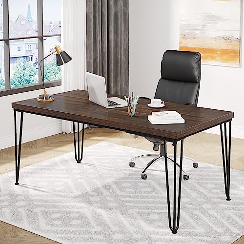 Tribesigns 62.9 Inch Rustic Computer Desk, Large Office Executive Desk with Metal Legs, Simple Writing Study Desk Workstation Conference Table Business FurnitureĀ for Home Office