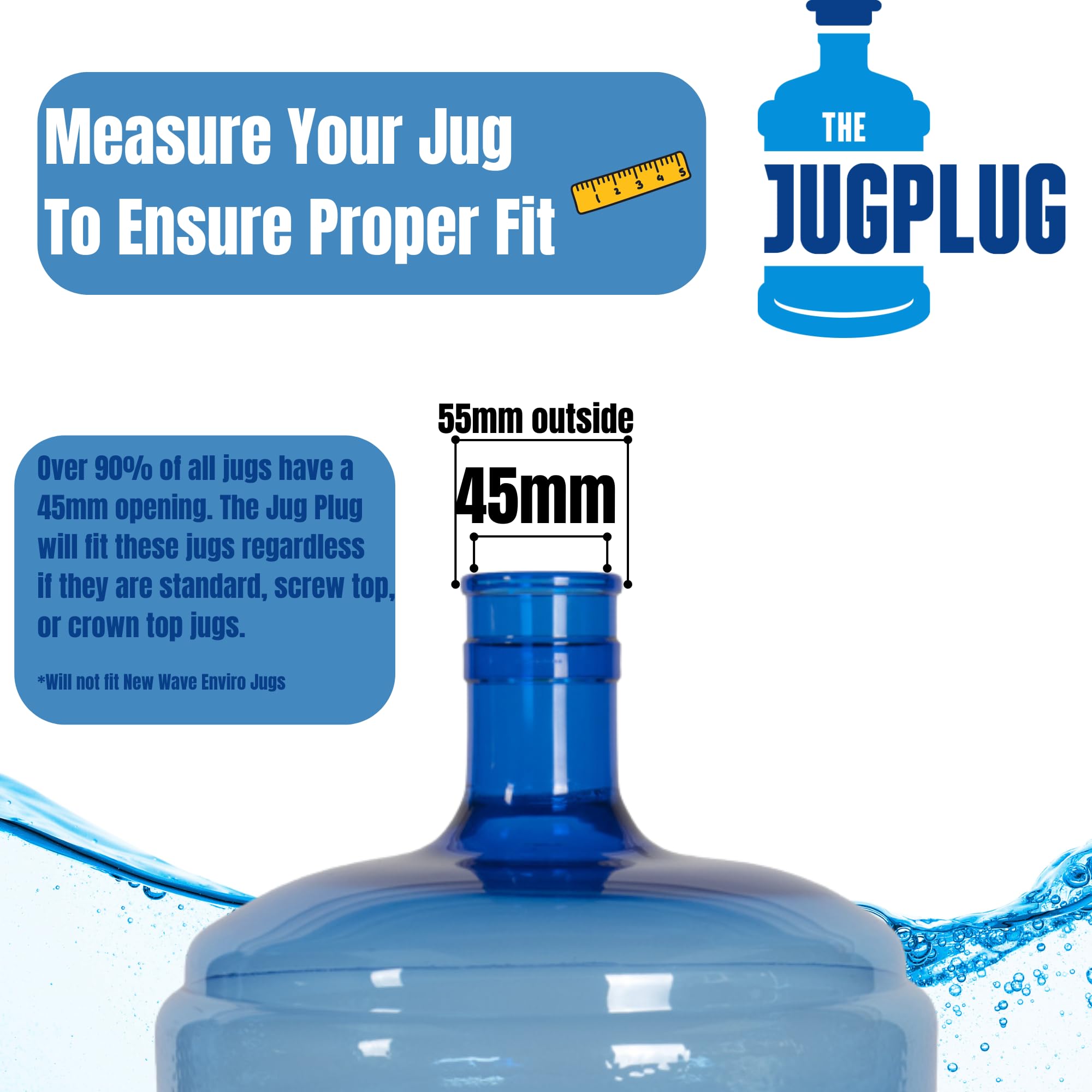 Jug Plug The Original 5 Gallon Water Jug Cap Reusable - No Spill Silicone 3 & 5 Gallon Water Jug Lid Fits 55mm Bottles with a 45mm Opening - Leak-Proof 5 Gal Water Jug Cap Replacement Cover - 3 Pack